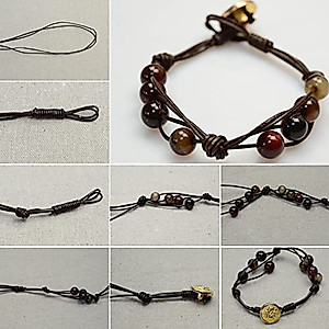 FASHEWELRY Mala Yoga Men Bracelet Making Kit - 220pcs Natural Gemstone Lava Rock Tiger Eye Beads Healing Crystal Chakra Stone Beads with Black Nylon String for Essential Oil Diffuser Jewelry Making