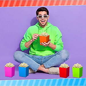 ramede 48 Pcs Mini Neon Popcorn Boxes Neon Glow Party Popcorn Box Neon Popcorn Holder Reusable Mini Paper Popcorn Box Cardboard Popcorn Container for Movie Snacks Theater Birthday Neon Party Supplies