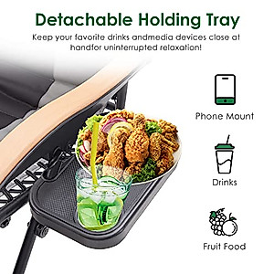 Farini Oversized XL Zero Comfortable Lounge Outside Anti-Gravity Adjustable Headrest and Side Table Reclining Camping Chair Support 350Lbs, 30D x 29W x 44H in, Black/Green