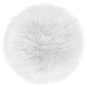TENNOLA 15.7 Inches Mini White Round Faux Fur Sheepskin Area Rug, Fluffy Small Circle Rugs Cushion for Chair, Furry Carpet for Nail Desk, Shaggy Circular Rug Plush Rug