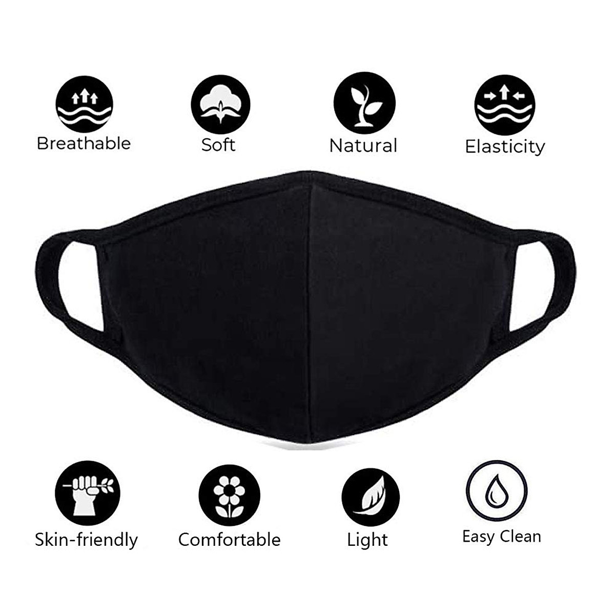 comfso 8 Pack Organic Cotton Face Cover Washable and Reusable - Black Travel Face Mask, Mouth Protection Cloth Masks with Nose Bridge Wire - Soft Fabric for Women Men Outdoor