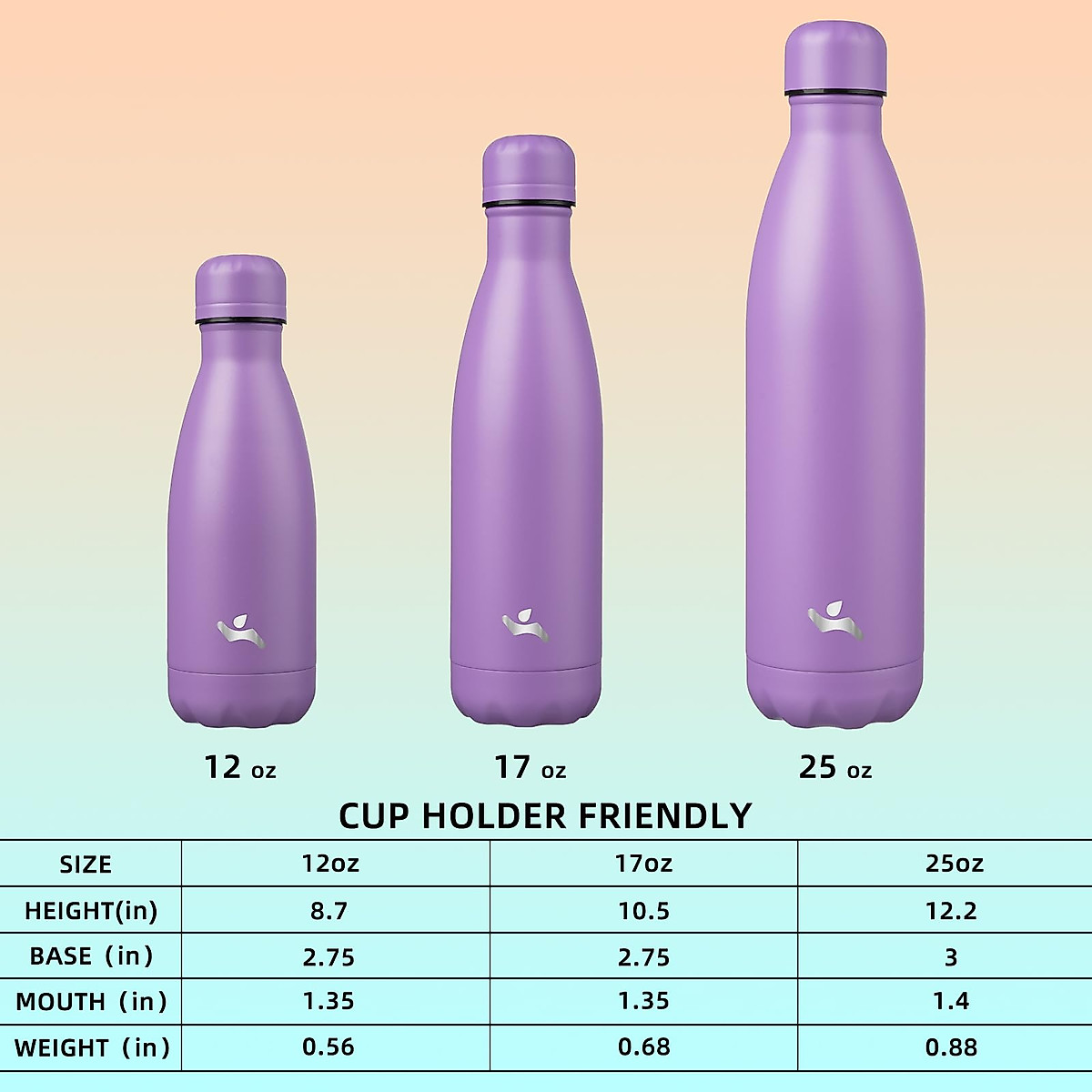 Konokyo Insulated Water Bottles,25 oz Double Wall Stainless Steel Vacumm Metal Flask for Sports Travel,Lavender