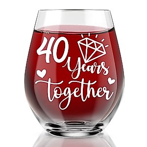 AGMDESIGN Happy 40th Anniversary Wine Glass, 40 Years Together, Wedding Engagement Gifts for Women Men, 40 Year Anniversary Party Decor, His And Hers Gifts Ideas for Anniversary