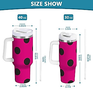 ODAWA Large Hot Pink Polka Dots Insulated Water Bottle with Handle and Straw, Insulated Stainless Steel Tumblers Insulated Travel Tumbler