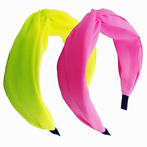 hodooly 2 Pieces Knotted Headbands Fluorescent Turban Hairband Wide Hair Hoops for Women Girls Hair Accessories