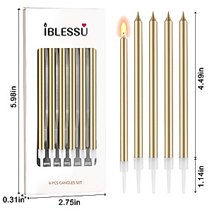 IBLESSU 48 Pcs Birthday Candles - Long Birthday Candles, Cake Candles, Tall Birthday Candles, Party Candles, Cake Candles for Birthday Wedding Decorations Champagne Gold Birthday Candle