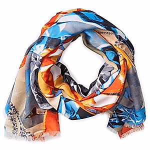La Fiorentina Women's Gem and Skull Fringe Scarf, Orange/Multi, One Size