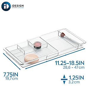 iDesign Expandable Vanity Drawer Organizer, The Clarity Collection – 11.25” to 18.5”, Clear