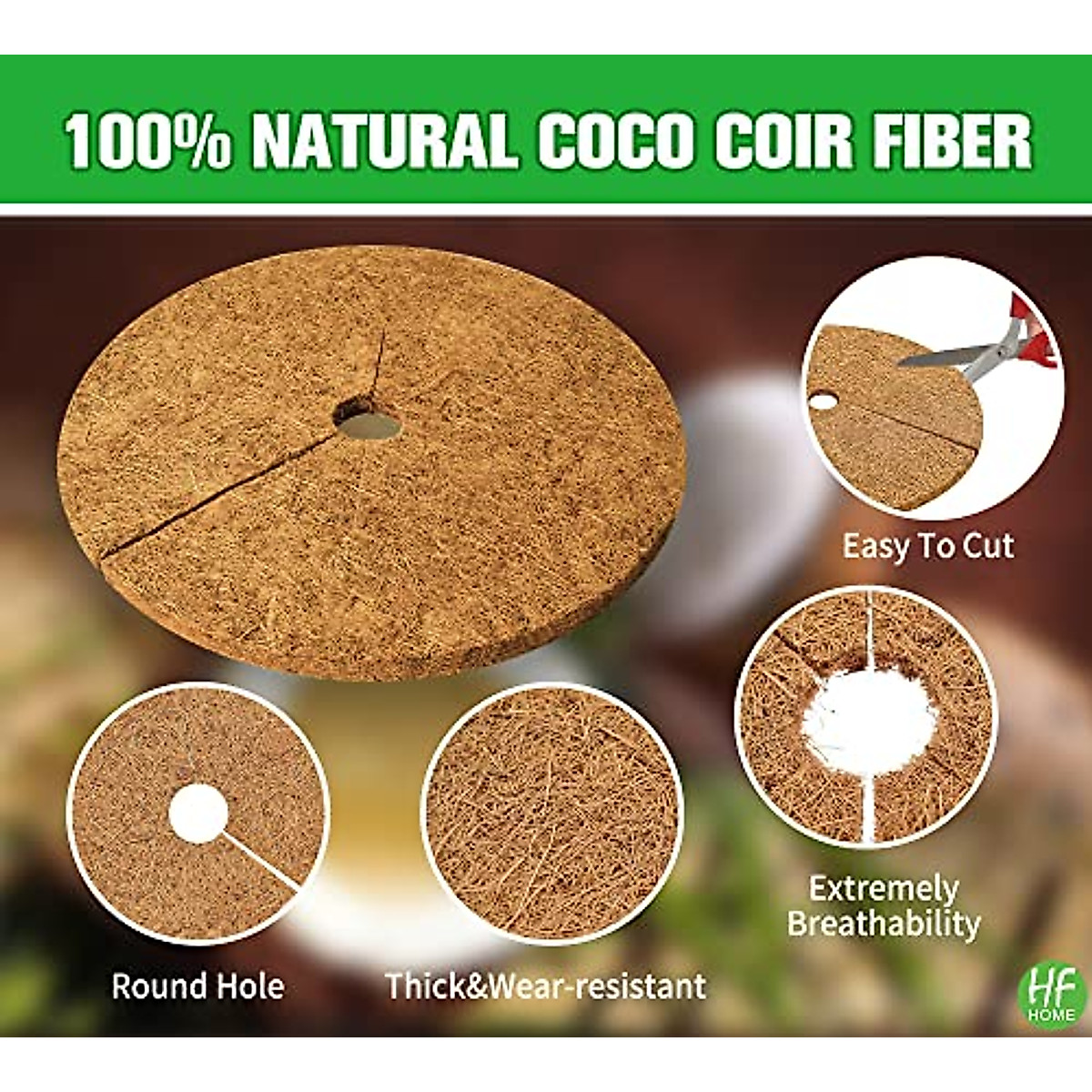 HFHOME 8pcs 17.5" Dia Coconut Fibers Tree Mulch Ring Protector Mat, 17.5 Inch Natural Coco Coir Tree Protection Mats, Tree Disc Plant Cover for Indoor Outdoor Lawn, Potted Plants