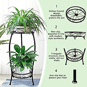 MOCORY Plant Stand Indoor Outdoor 2 Tier 27" Tall Metal Potted Holder Rack Flower Pot Stand Heavy Duty Plant Shelf Rustproof Iron Multiple Plant Round Supports Rack for Planter Corner Garden Balcony Patio