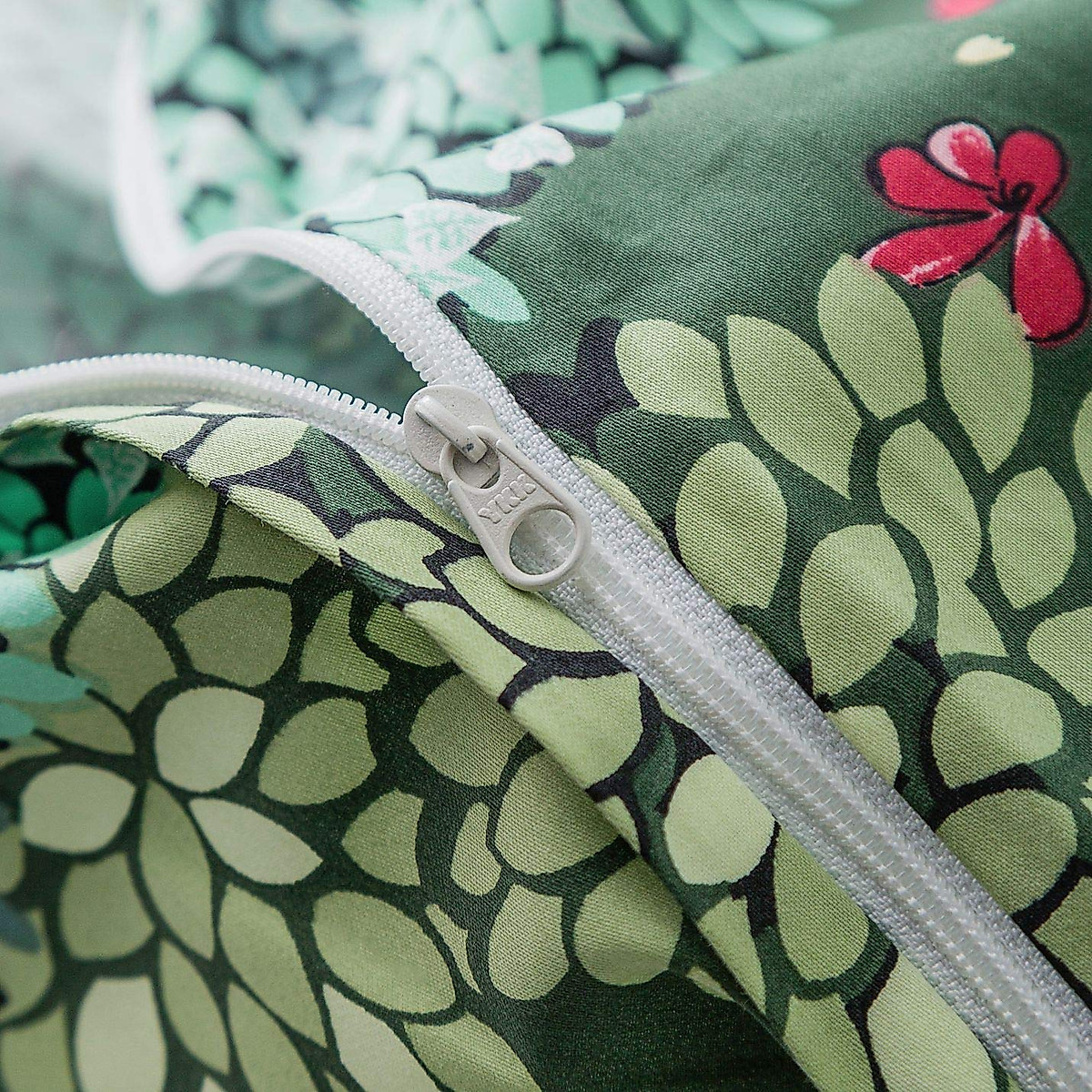 YuHeGuoJi Botanical Duvet Cover Queen 100% Egyptian Cotton Green Leaves Duvet Cover Set Super Soft 3 Pcs 1 Tree Plant Print Duvet Cover with Zipper Ties 2 Pillowcases Botanical Bedding Breathable