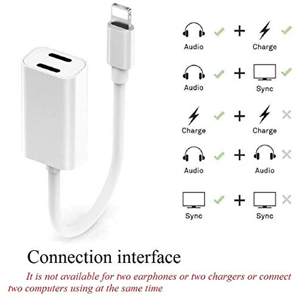 [Apple MFi Certified] iPhone Adapter & Splitter, 2 in 1 Dual Lightning Headphone Jack Aux Audio & Charge Adapter Dongle for iPhone 13/12/SE/11/XS/XR/X/8/7 Support Call + Charge + Sync + Music Control