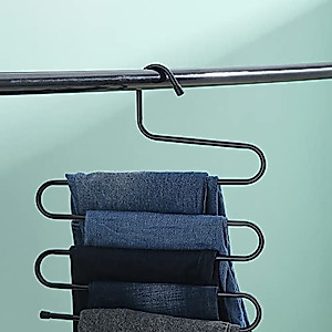 Kyraton Pants Hangers S-Shaped Non-Slip 4-Pack Trouser Hanger PP Hanger, Closet Space Saving, Hangers Closet Storage Organizer for Pants, Jeans, Scarves, Towels Hanging (Black).
