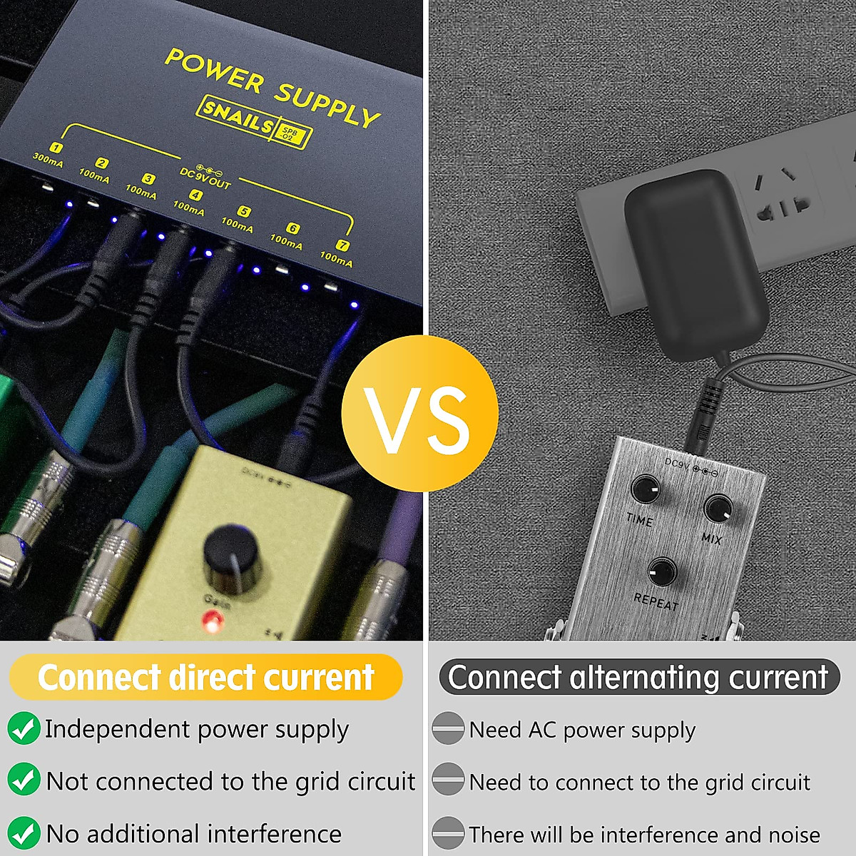 lotmusic Portable Guitar Pedal Power Supply 7 Isolated DC Output, Built-in 3.7V/10000mAh Rechargeable Battery for 9V Guitar Bass Effect Pedals with Short Circuit/overcurrent Protection