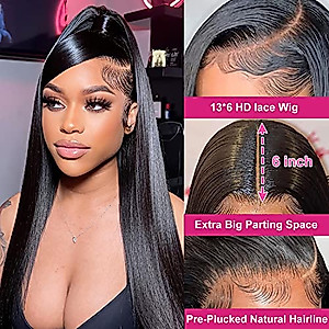 Ysxbui 13x6 Lace Front Wigs Human Hair 180 Density HD Transparent Straight Lace Front Human Hair Wigs for Women Straight Lace Front Wigs Pre Plucked with Baby Hair Natural Color (24 Inch)
