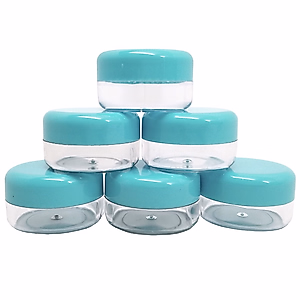 Beauticom Teal Color 15 gram/15ml/ 0.5oz. (Quantity: 6 Pieces) Empty Clear Round Travel Container Jars with Lids for Make Up Powders, Eyeshadow Pigments, Creams, Lip Balm, Lip Gloss, Samples