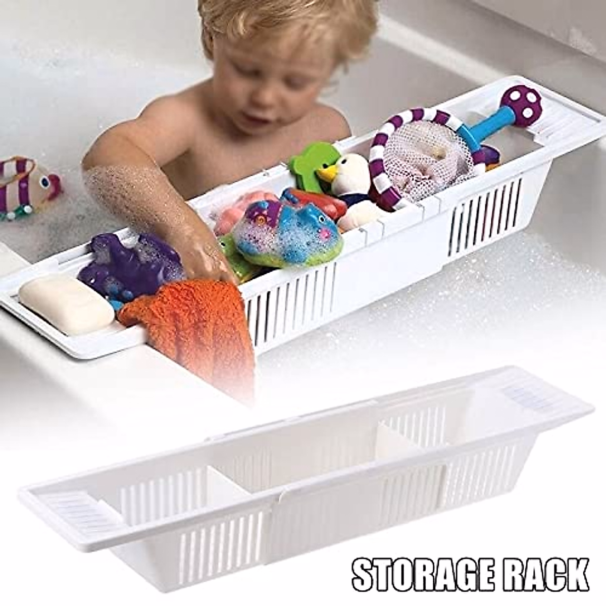 ZLXDP Bathtub Caddy Tray Bathtub Basket Shelf Rack Bath Toys Organizer Retractable Storage Rack