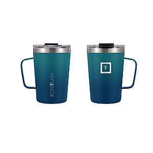 IRON °FLASK Grip Coffee Mug - Leak Proof, Vacuum Insulated Stainless Steel Bottle, Double Walled, Thermo Travel, Hot Cold, Water Metal Canteen - Dark Night, 12 Oz - Classic Bottom