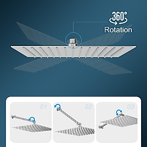 Shower Head with Adjustable Shower Arm - Sarlai 12 Inch Rain Shower Head Solid Square Ultra Thin 304 Stainless Steel with Solid Brass 11 Inch Adjustable Extension Arm, Chrome Finish