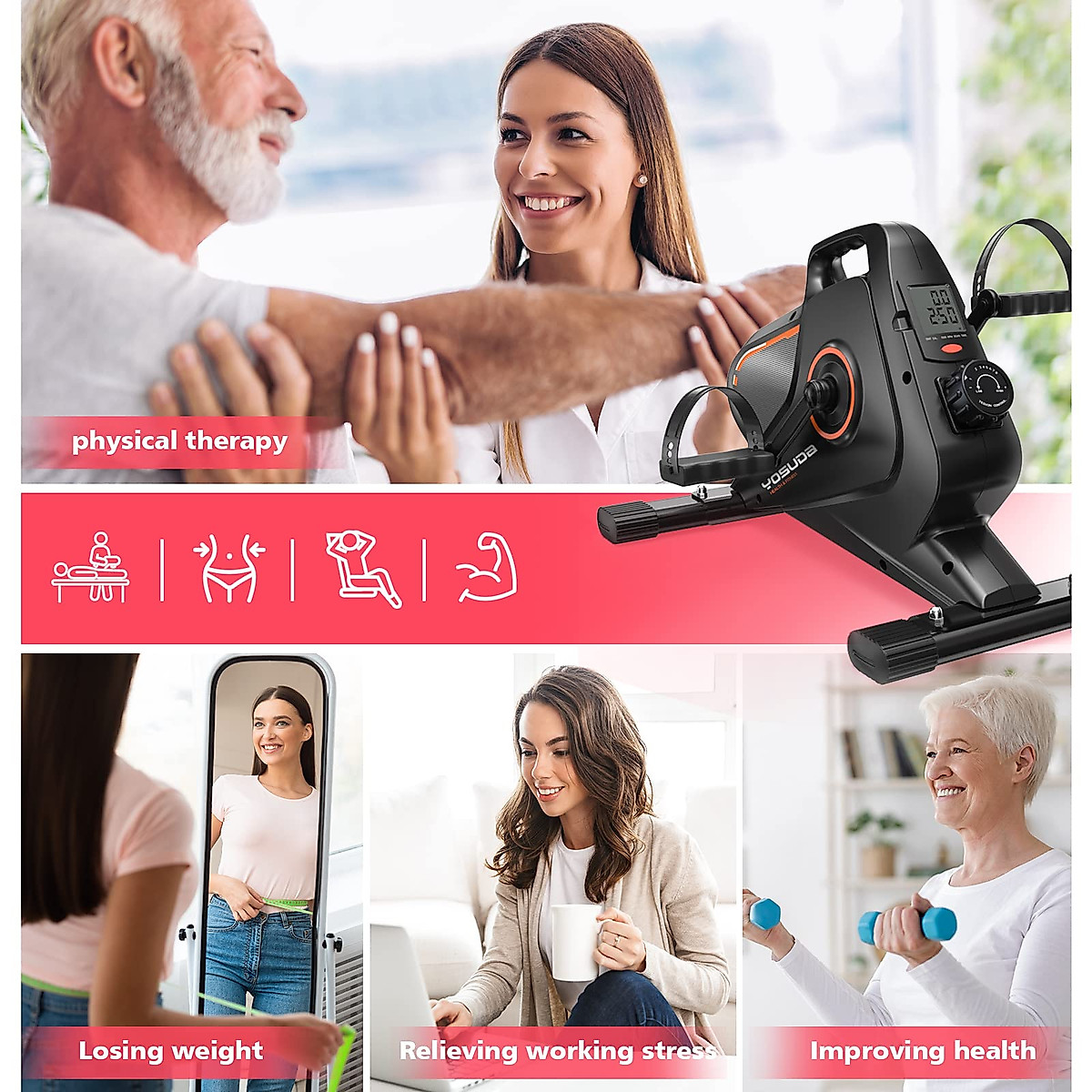 YOSUDA Under Desk Bike Pedal Exerciser - Magnetic Mini Exercise Bike for Arm/Leg Exercise, Desk Pedal Bike for Home/Office Workout