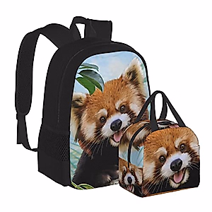 Xubrextas 2pcs Backpack Set For Boys,Red Panda Backpacks And Lunch Box For Girl Elementary Bags Teens Bookbags