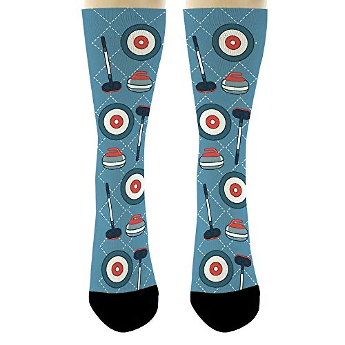 ThisWear Curling Sport Gifts Ice Curling Set of Socks Unisex Winter Olympics Socks 2-Pairs Novelty Crew Socks