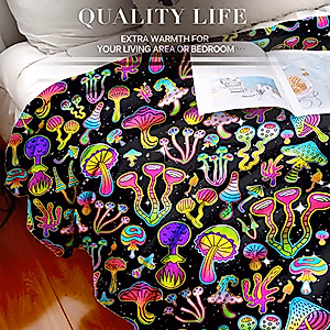 Color Mushroom Blanket for Women Men, Fuzzy Soft Fleece Flannel Mushroom Blankets for Bed Sofa Couch Lovers Gift, Lightweght Cozy Blankets for Travel Camping Hiking 50"x 60"