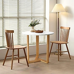 KithKasa 31.5" Mid Century Modern Round White Dining Table for 2-4, with Wood Legs & MDF Tabletop for Small Space Dining Room Narrow Nook