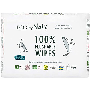 Eco by Naty Flushable Baby Wipes - Compostable and Plant-Based Wipes, Chemical-Free and Hypoallergenic Baby Wipes Safe for Baby Sensitive Skin, 56 Wipes Per Pack (3 Pk)