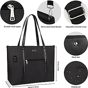 Laptop Tote Bag, Large Women Work Bag Purse Teacher Bag with USB 17.3 Inch Laptopp Bag Computer Work Briefcase Handbag Satchel Shoulder Bag(17.3 inch, Black)