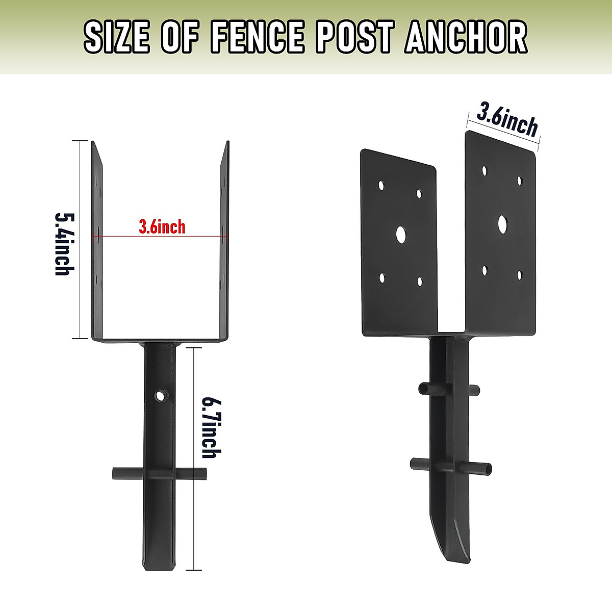 Nrspp 4x4 Concrete Post Anchor 4 Pcs(Inner Dia 3.6"x3.6") U Shape Fence Post Holder Ground Spike Metal Black Powder Coated Post Base