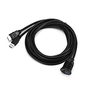 USB Mount Cable –USB Extension Flush, Dash, Panel Mount Cable, for Car, Boat, Motorcycle and More (3.0+HDM+3.3Ft)