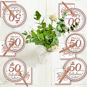 Wiooffen 50th Birthday Decorations Plates and Napkins for Women Rose Gold Party Supplies 50 and Fabulous Happy Birthday Tableware Set Cheers to 50 Years Party Decorations Table Decors for Girl