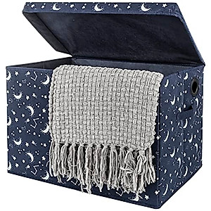 Sammy & Lou Constellation Felt Toy Box; Navy, White; Collapsible; Two Handles; Hinged Lid; 22 in x 14.5 in x 15 in