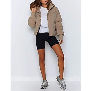 UANEO Puffer Jacket Womens Oversized Cropped Puffy Quilted Winter Jackets Coat (Khaki-S)
