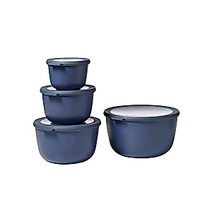 Mepal, Cirqula Set of 4 Multi Food Storage and Serving Bowls with Lids, Food Prep Containers, Deep, Nordic Denim, 1 each (17oz, 34oz, 68oz,101 oz), 1 Set