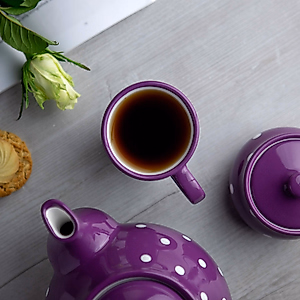 City to Cottage Handmade Purple and White Polka Dot Ceramic 10oz/300ml Hot Chocolate, Coffee, Tea Mug, Cup with Large Handle, Unique Designer Pottery for Tea Lovers