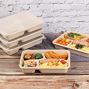 JAYEEY 23 OZ 4 Compartments disposable plates with Lids food container sets kids lunch box bento box Eco-friendly Plant Fibers Microwave & Freezer Safe 50 PACK