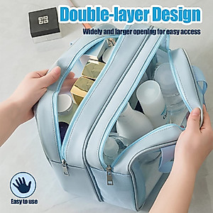 YIMIKE Travel Toiletry Bag, 2 in 1 Large Clear Makeup Bags,Cosmetics Bag,Transparent Skin Care Bag for Toiletries,Waterproof & Draining,PVC Toiletry Organizer Thickened Wash Bag for Women Men