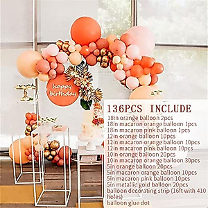 Macaron Orange Balloon Arch Garland-Macaron Orange Balloon Pink Balloon Metallic Gold Balloon 136Pcs for Wedding,Birthday,Gender Reveal,Baby Shower,Christmas Decoration