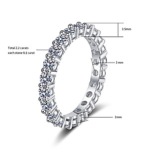 3MM Full Eternity Moissanite Wedding Band Ring for Women, 2.2ct D VVS Color Lab Created Diamond 925 Sterling Silver with 18K White Gold Plated Stackable Rings For Women Anniversary Engagement Ring Stackable Rings Size 9