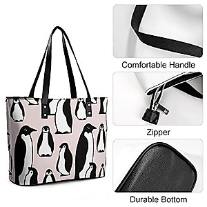 Womens Handbag Penguins Animal Pattern Leather Tote Bag Top Handle Satchel Bags For Lady