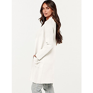 ANRABESS Cardigan Sweater for Women Casual 2024 Fall Fashion Coat Long Sleeve Open Front Knit Coatigan Outwear Off White Large