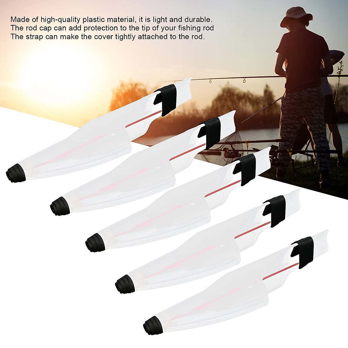 Fishing Pole Tip Protection, Fishing Rod Cap Tip Protector, Telescopic Fishing Rod Pole Fishing Pole Tip Protector with 5 X Fishing Rod Tip for Fishing Rods