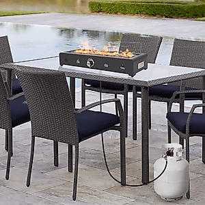 Onlyfire 28'' Tabletop Fire Pit Table, Propane Fire Pit with Bottom Air Intake, Glass Wind Guard and Fire Glass, Outdoor Rectangular Smokeless Fire Table