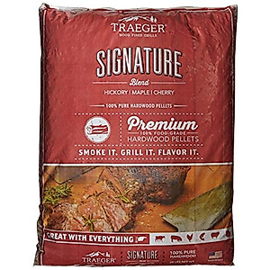 Traeger Grills PEL331 Signature Blend 100% All-Natural Hardwood Pellets(20 lb. Bag) & Grills PEL309 Cherry 100% All-Natural Hardwood Pellets Grill, Smoke, Bake, Roast, Braise and BBQ, 20 lb. Bag