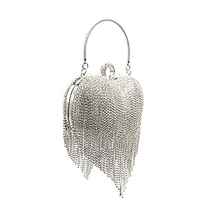 WANLIAN Women Luxury Cute Heart Shape Tassel Evening Clutch Bag Rhinestones Wedding Party Purse Handbag Evening Bags
