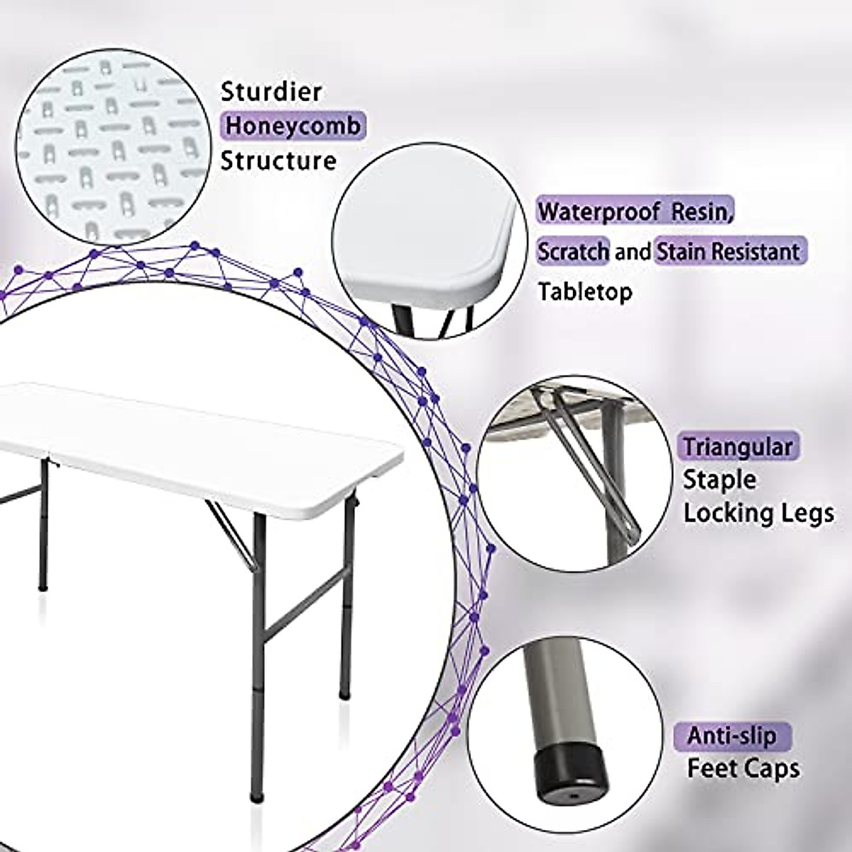 Gocamptoo Folding Table,4ft Indoor Outdoor Heavy Duty Portable Folding Square Plastic Dining Table w/Handle, Lock for Picnic, Party, Camping (4 FT) …