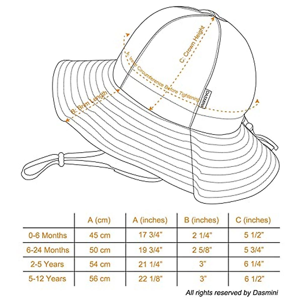 DASMINI Baby & Toddler Wide Brim Sun Hats UPF 50+ Sun Protection Bucket Cap Cute Adjustable Hat (wht Seersucker, 0-6M)