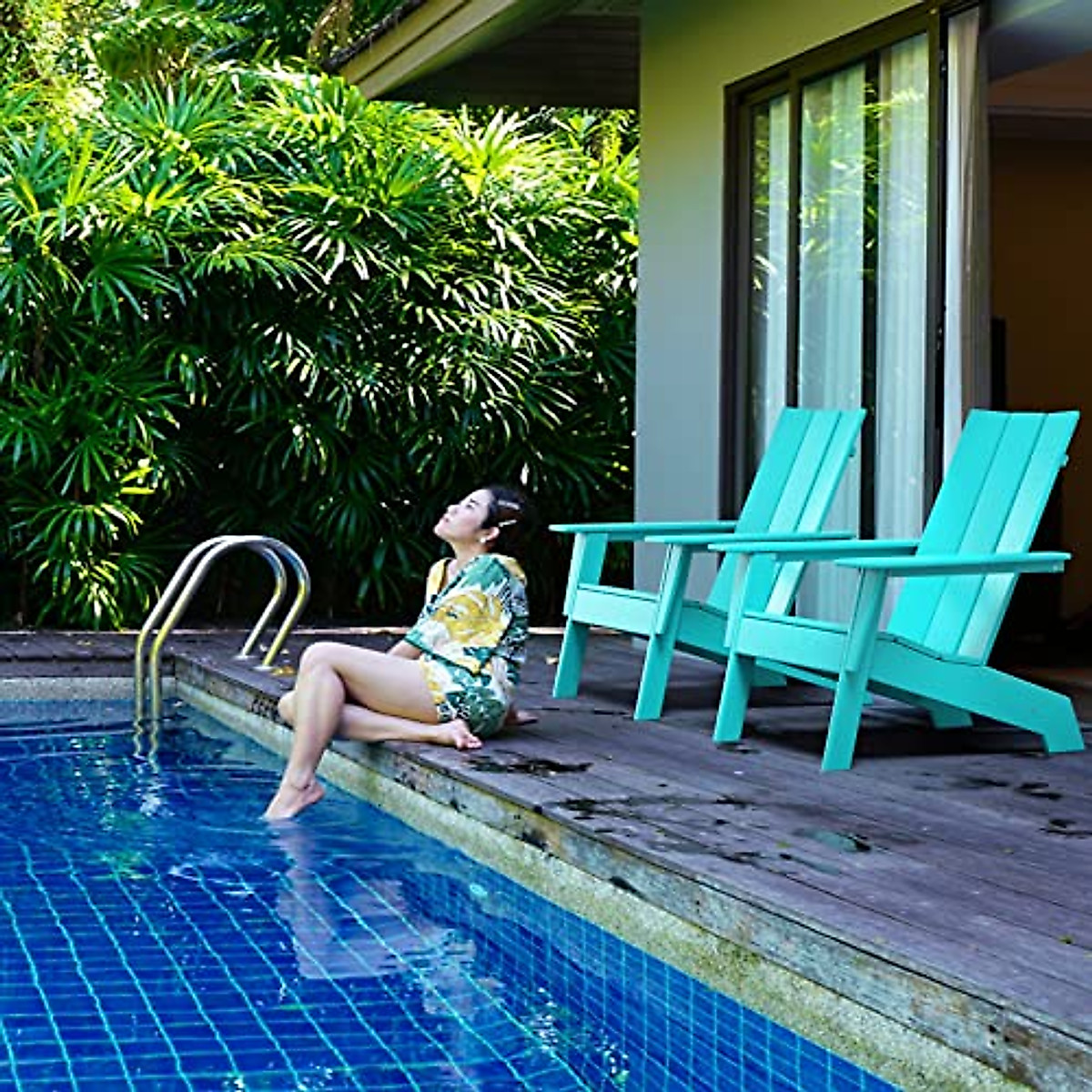 ResinTeak Adirondack Chairs Set of 4, Outdoor Patio Furniture for Fire Pit, Yard, and Deck, Poly Lumber Finish, Modern Collection (Blue)